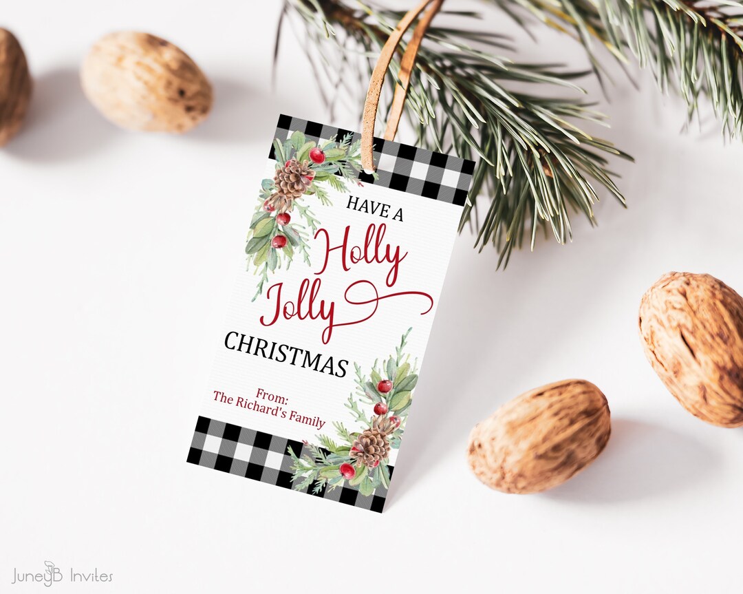 Holly Jolly Editable Christmas Favor Tag, Printable Christmas Tag ...