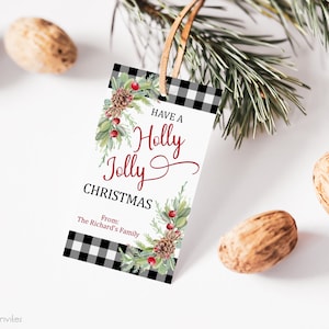 Holly Jolly Editable Christmas Favor Tag, Printable Christmas Tag ...