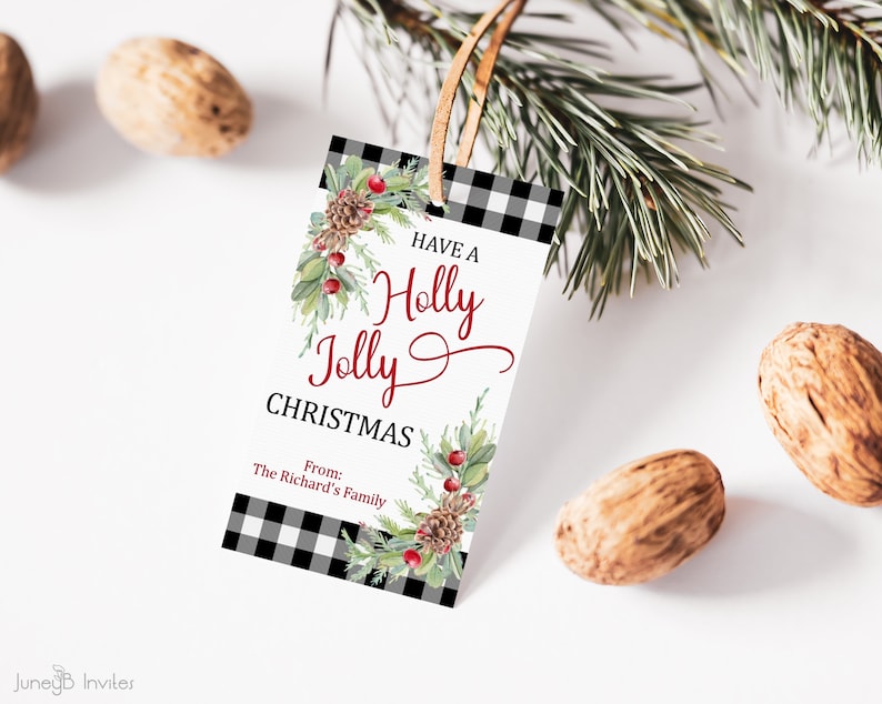 Holly Jolly Editable Christmas Favor Tag Printable Christmas - Etsy