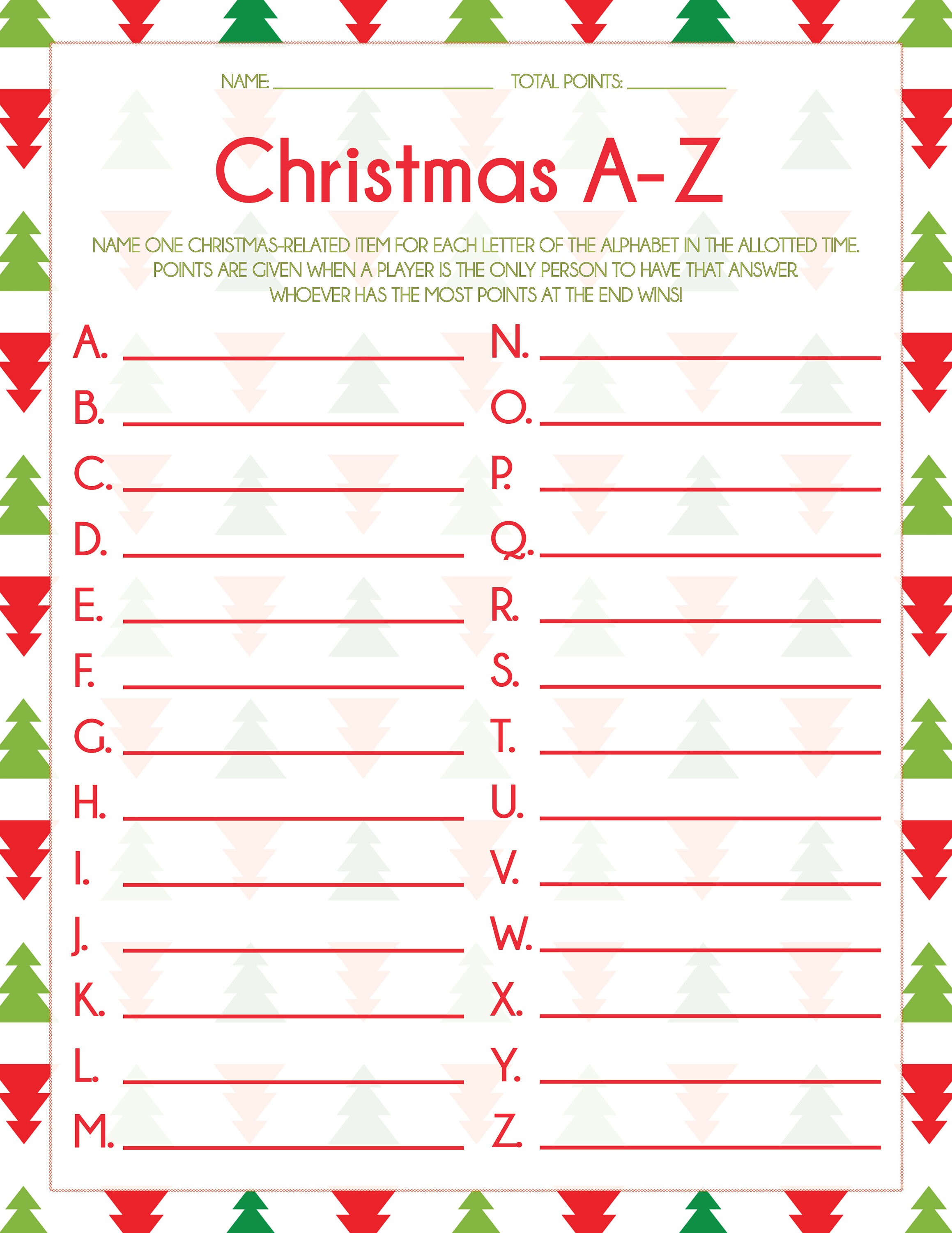 Christmas A-Z Christmas Scattergories Christmas Games - Etsy