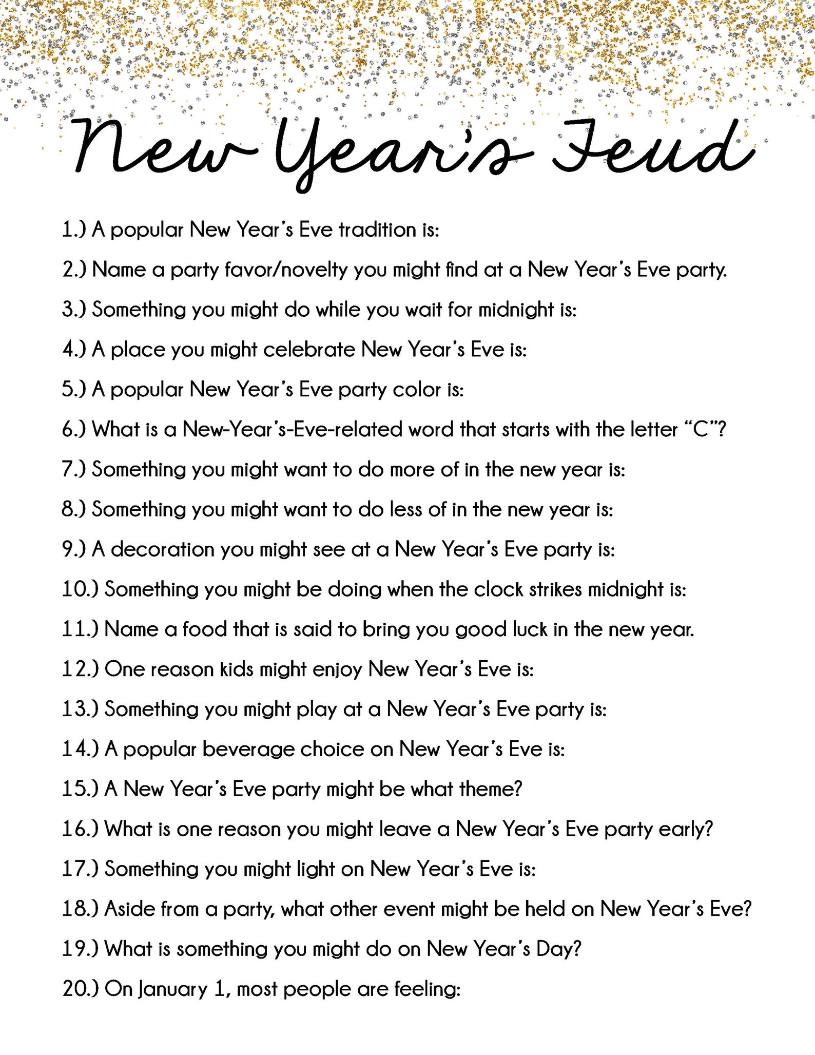 New Year's Family Feud Game New Year's Eve Feud Game New Year's Eve ...