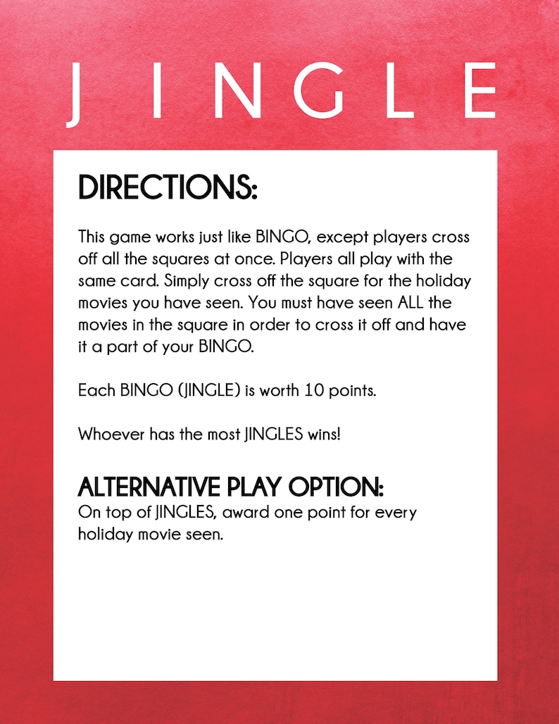 Christmas Movie BINGO | Holiday Movie BINGO | Christmas Party Games ...