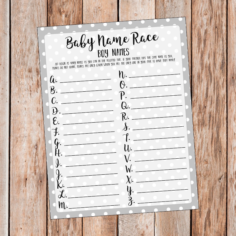 Baby Name Race Baby Name Game Baby Shower Games Gender - Etsy