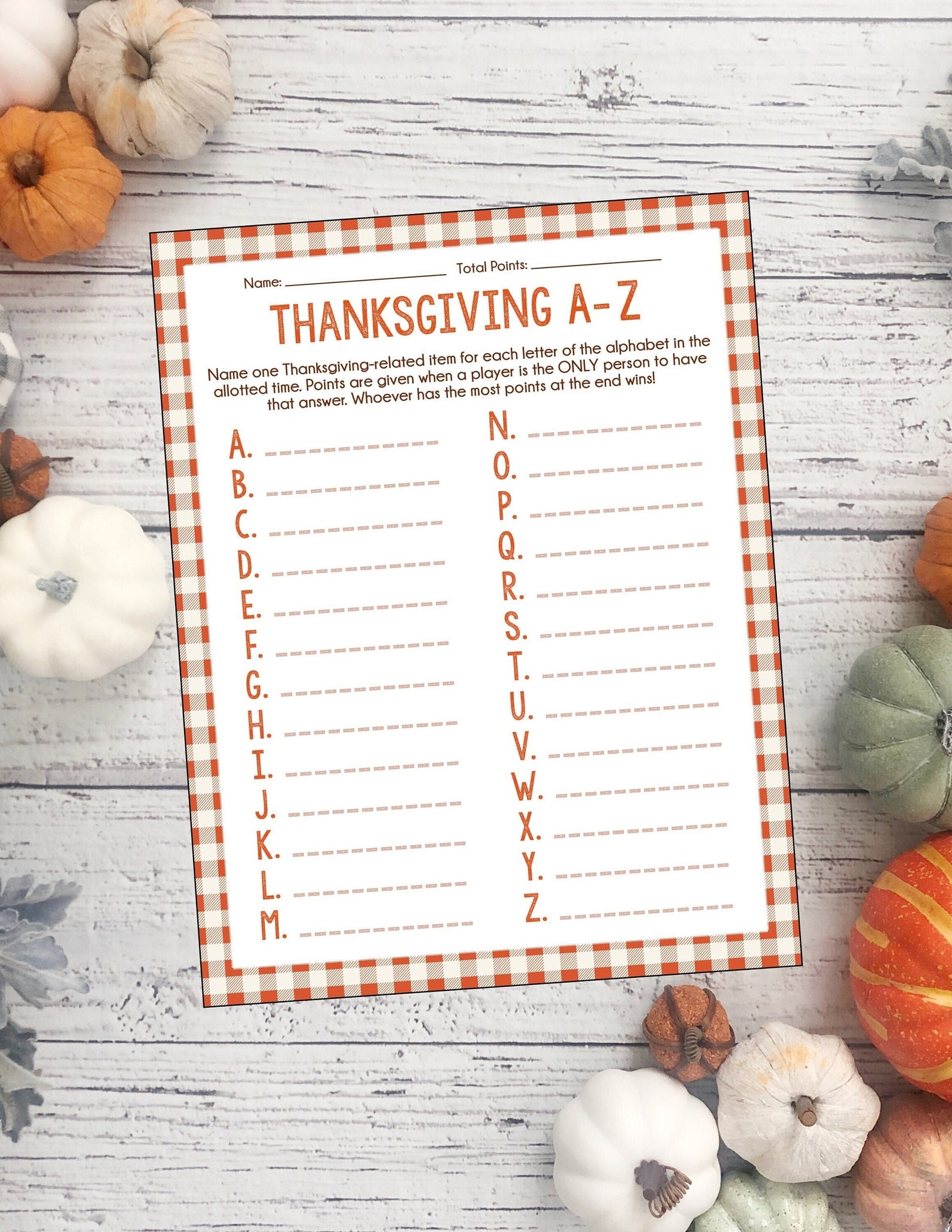 Thanksgiving A-Z | Thanksgiving Scattergories | Thanksgiving Games ...