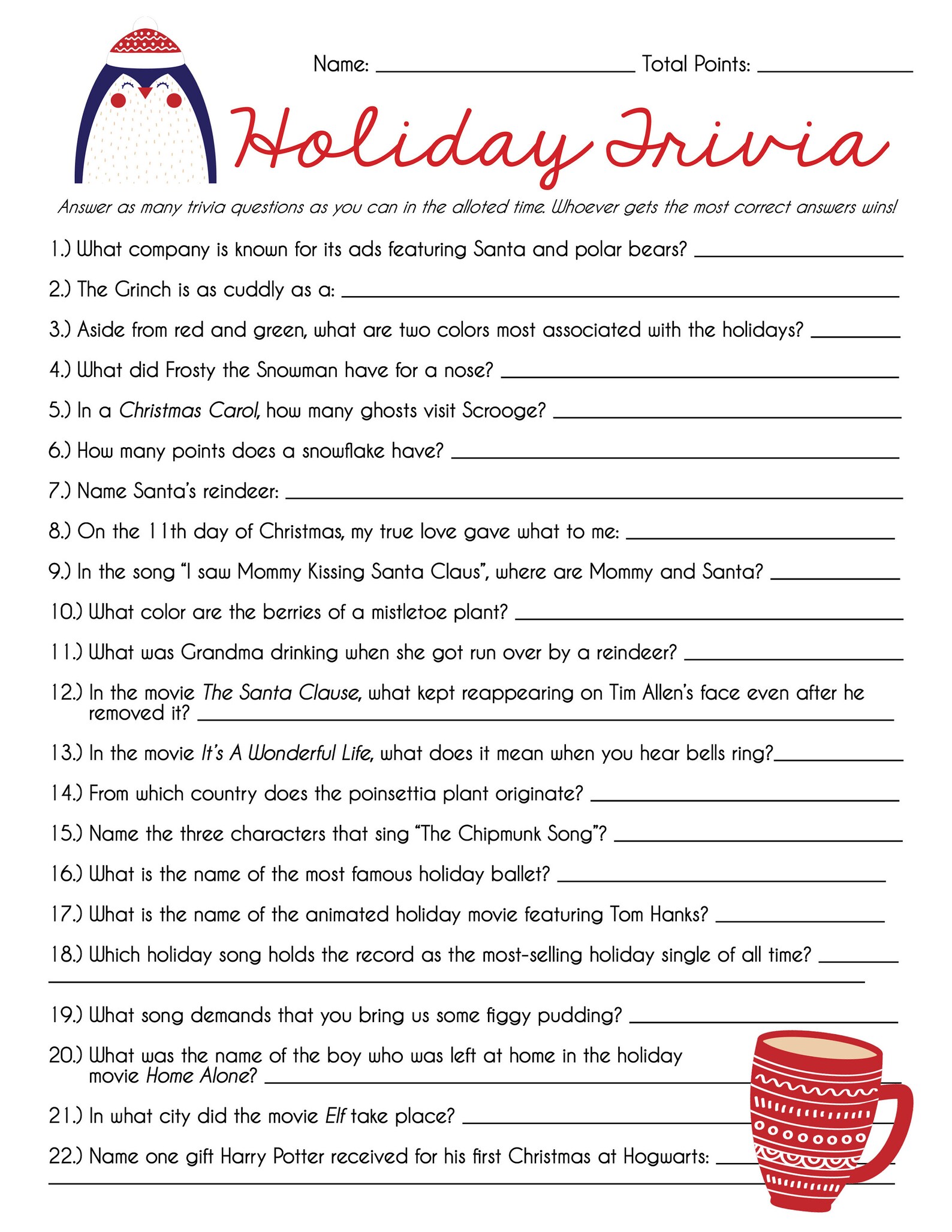 Holiday Trivia Game Christmas Trivia Game Christmas Games | Etsy