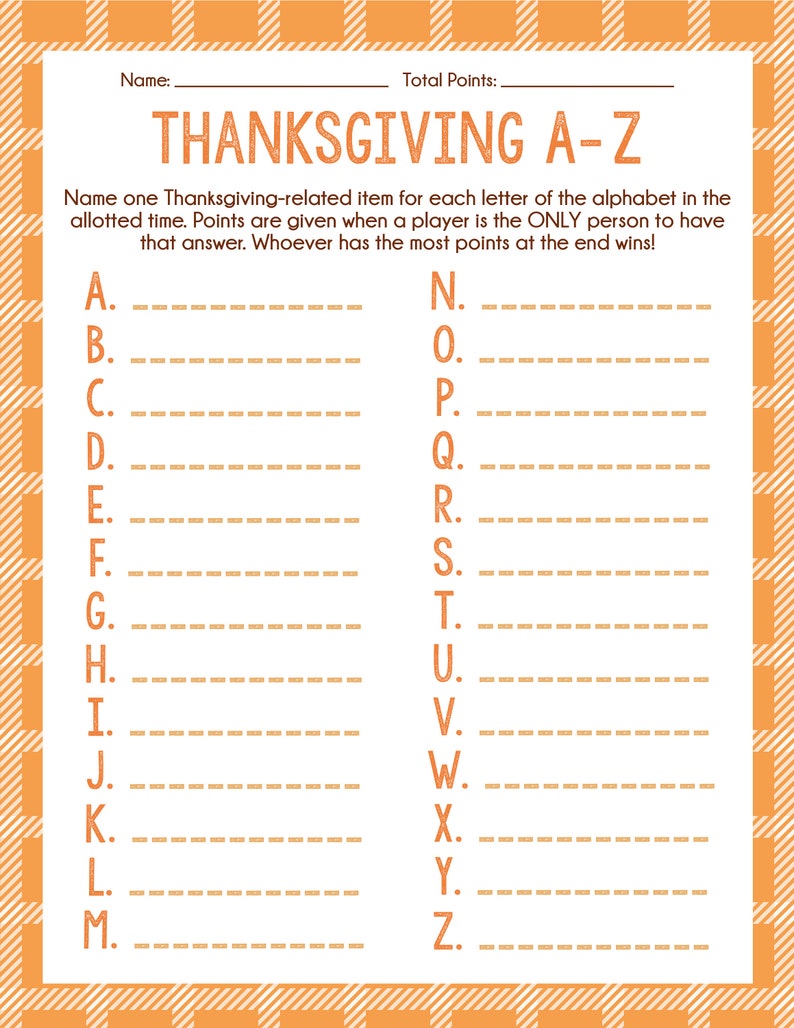 Thanksgiving A-Z Thanksgiving Scattergories Thankgsiving | Etsy