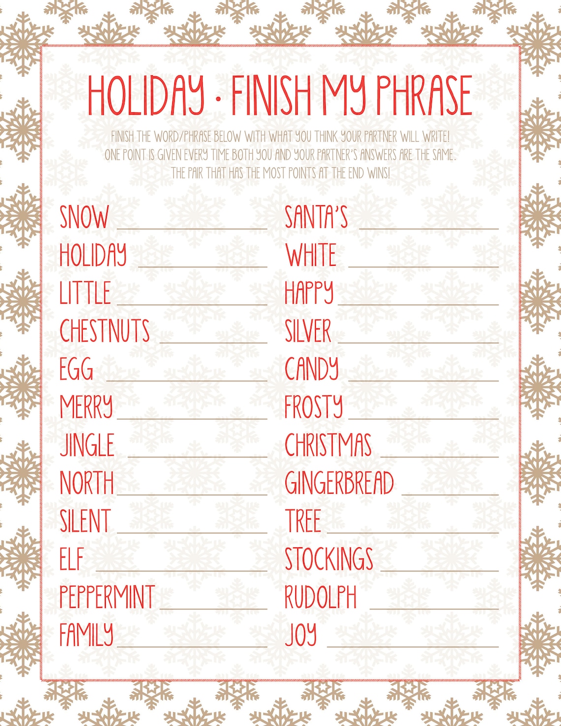 Holiday Finish My Phrase Christmas Finish My Phrase - Etsy