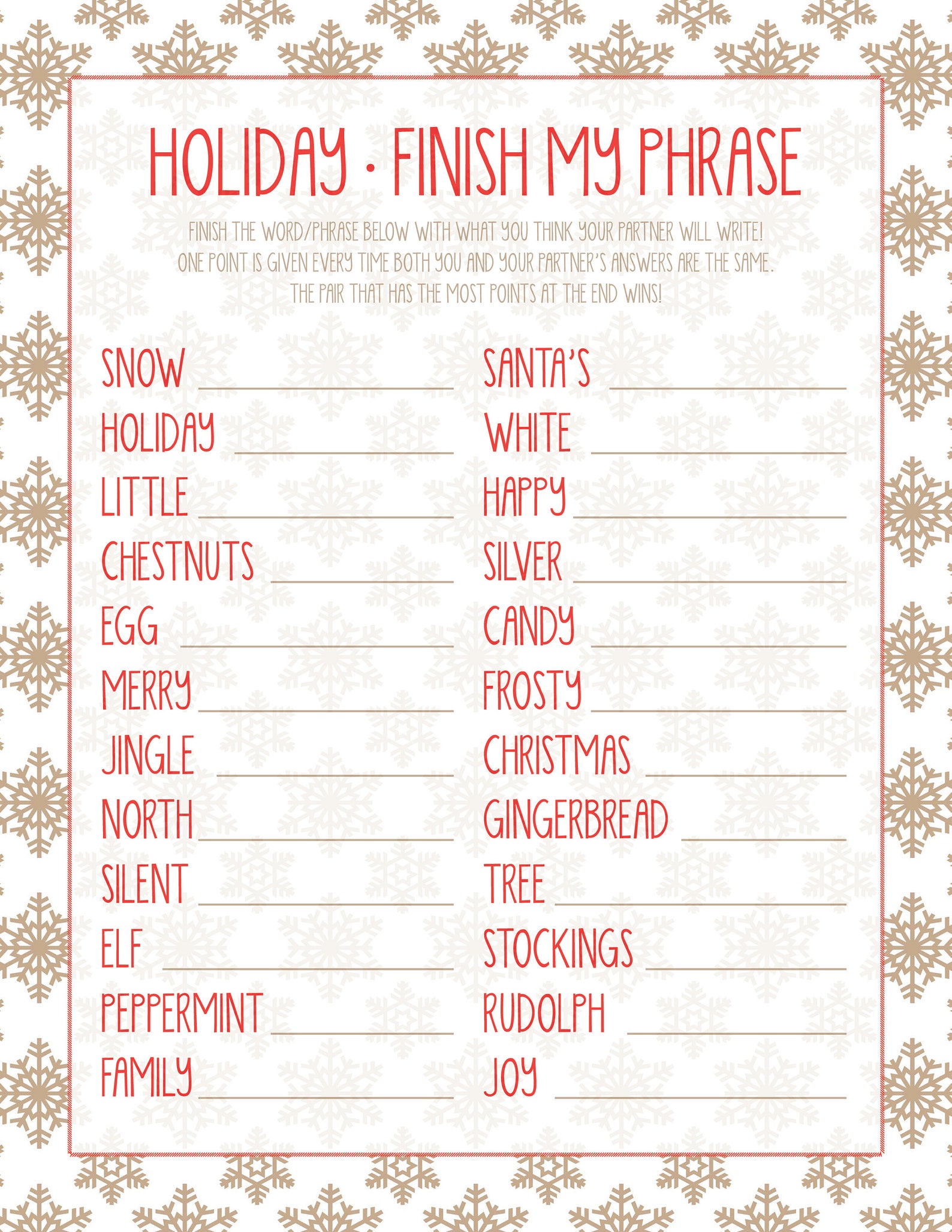 Holiday Finish My Phrase Christmas Finish My Phrase - Etsy