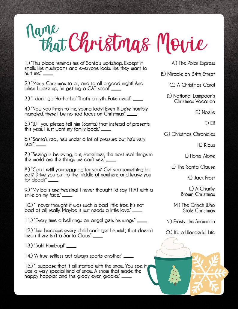 Christmas Movie Trivia Game | Christmas Trivia Game | Christmas Game ...