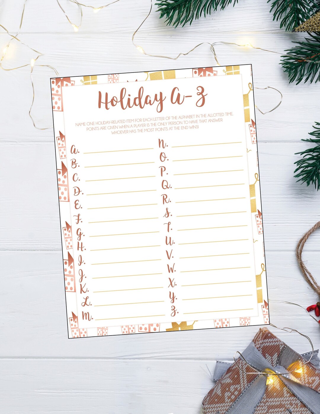 Holiday A-Z | Christmas Scattergories Printable Game (digital PDF) - Etsy