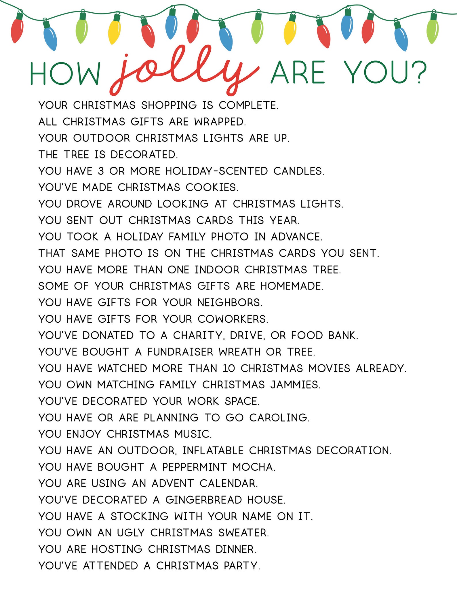 How Jolly Are You Christmas Game Holiday Game Christmas - Etsy