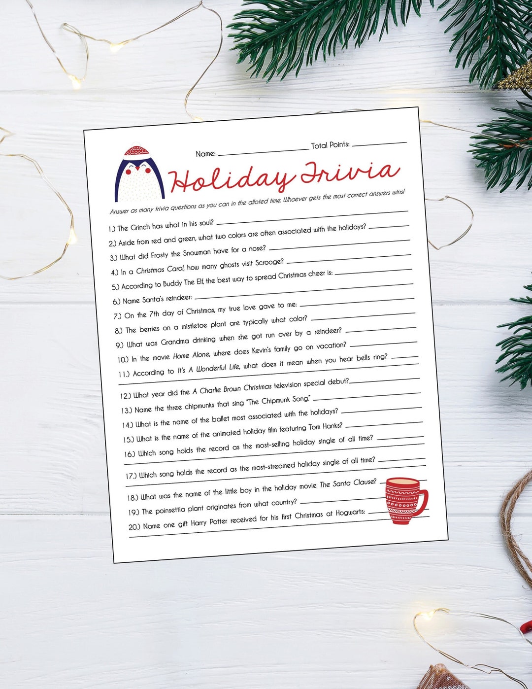 Holiday Trivia Printable Game (digital PDF) - Etsy
