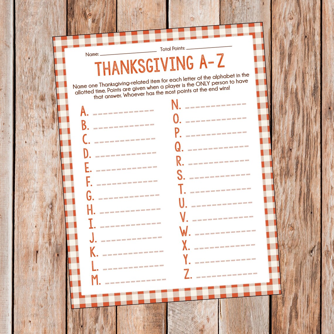 Thanksgiving A-Z | Fall Scattergories Printable Game (digital PDF) - Etsy