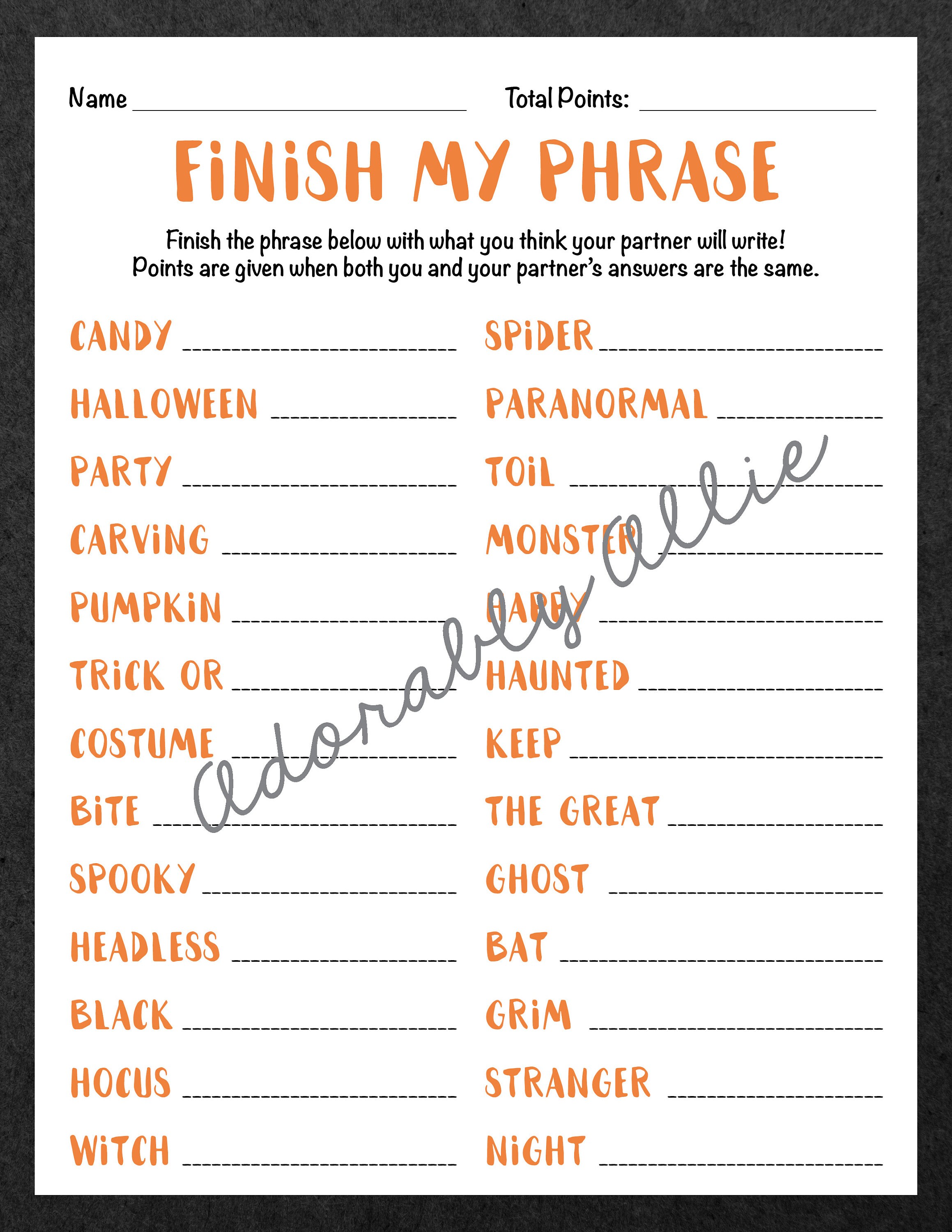 Halloween Finish My Phrase Printable Party Game (digital PDF) - Etsy