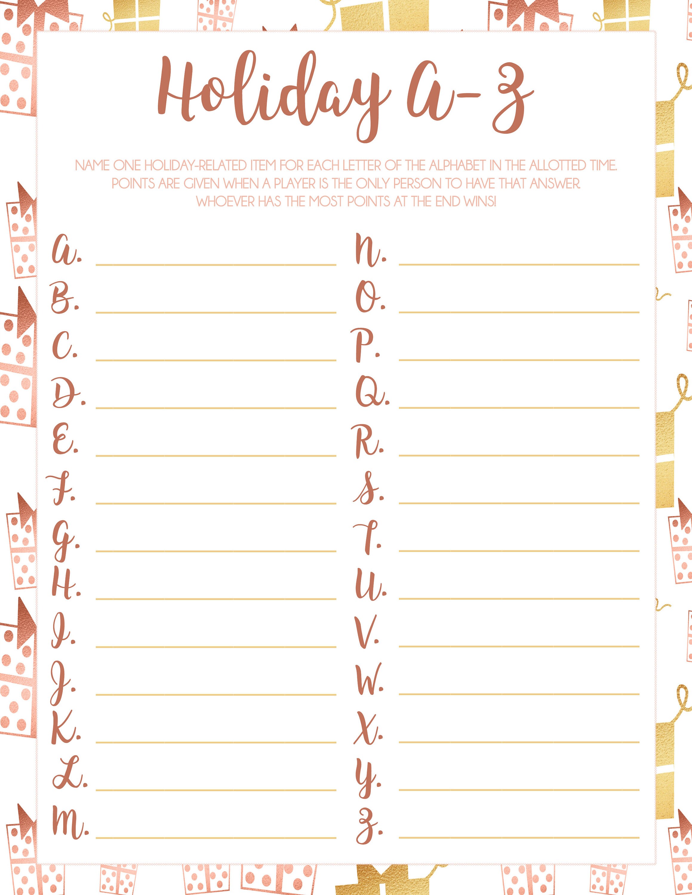 Holiday A-Z Holiday Scattergories Christmas Games - Etsy