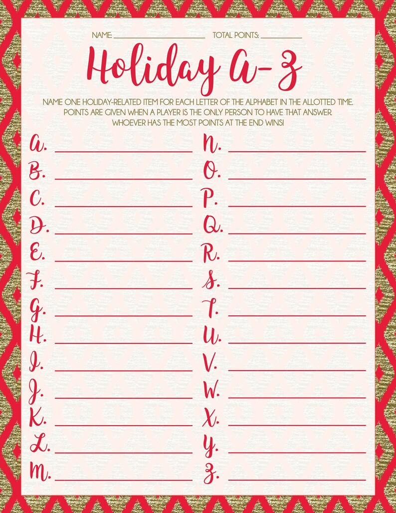 Holiday A-Z Holiday Scattergories Christmas Games | Etsy