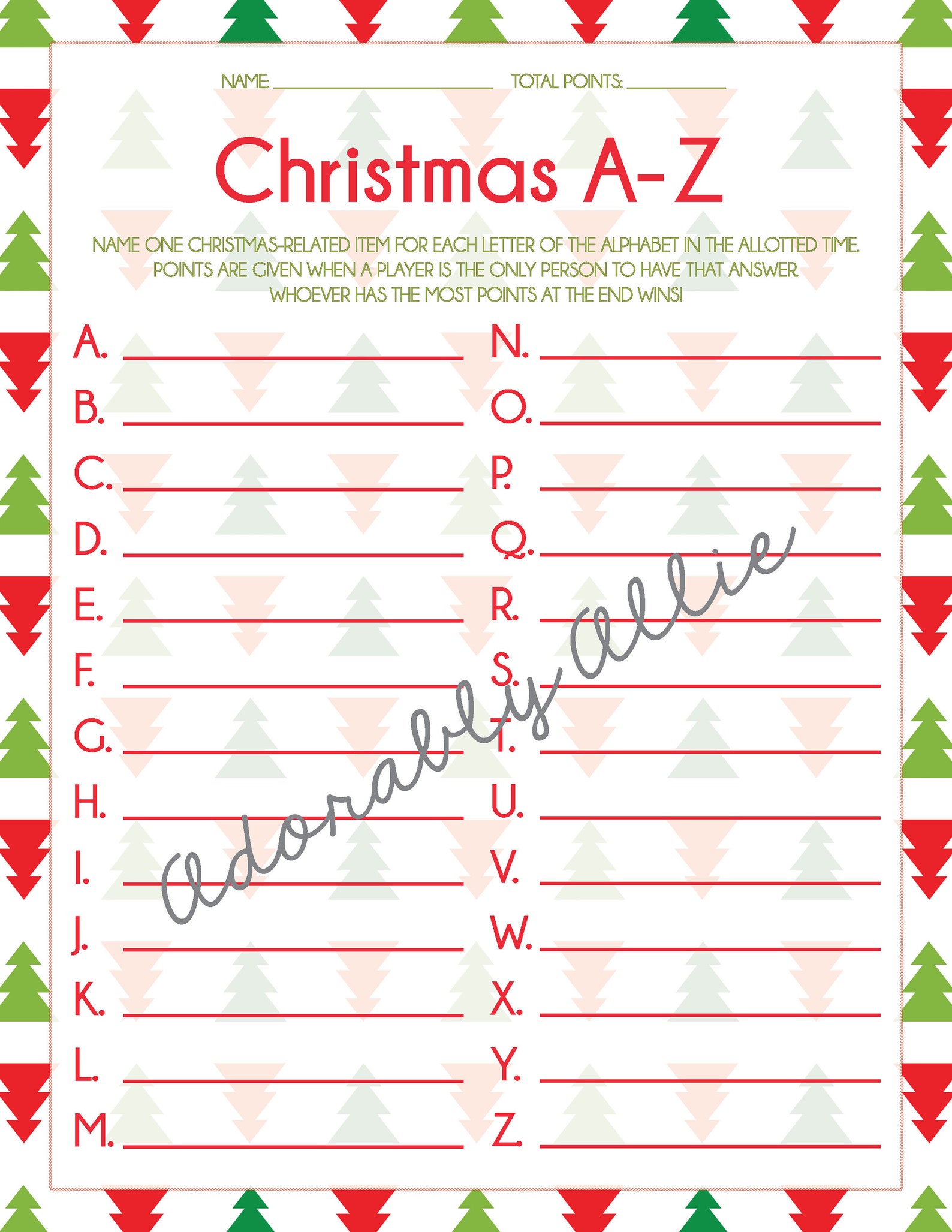 Christmas A-Z | Christmas Scattergories | Christmas Games | Christmas ...