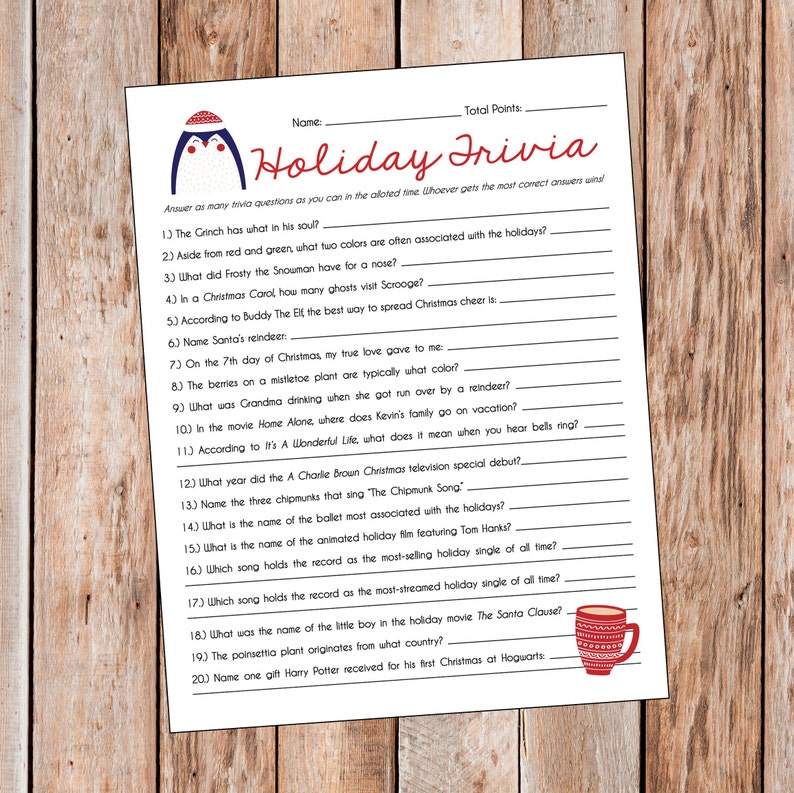 Holiday Trivia Game Christmas Trivia Game Christmas Games - Etsy