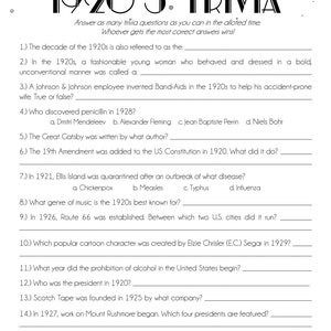 1920's Trivia | Great Gatsby Party | Roaring 20s Game (digital PDF) - Etsy