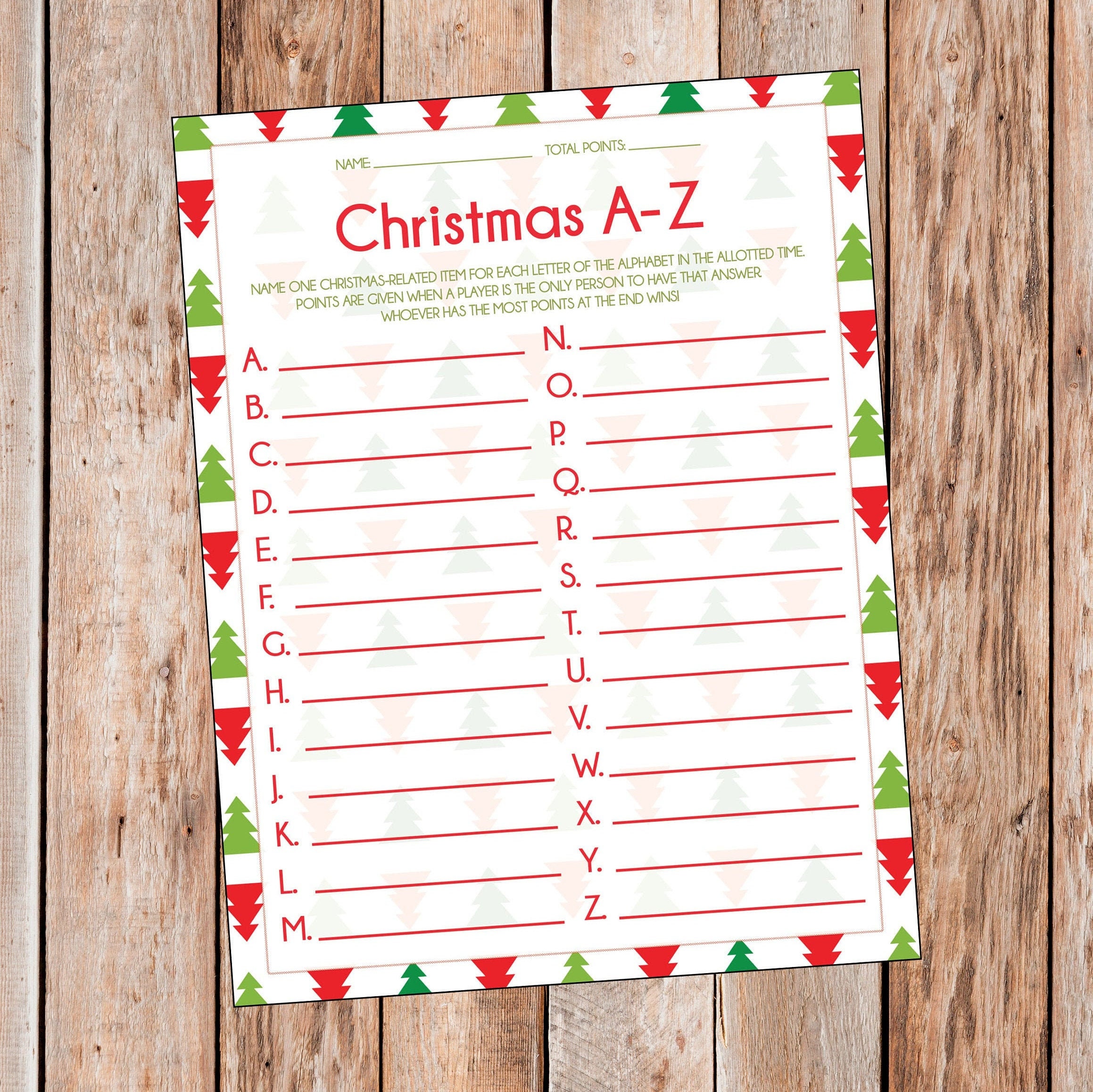 Christmas A-Z | Holiday Scattergories Printable Game (digital PDF) - Etsy