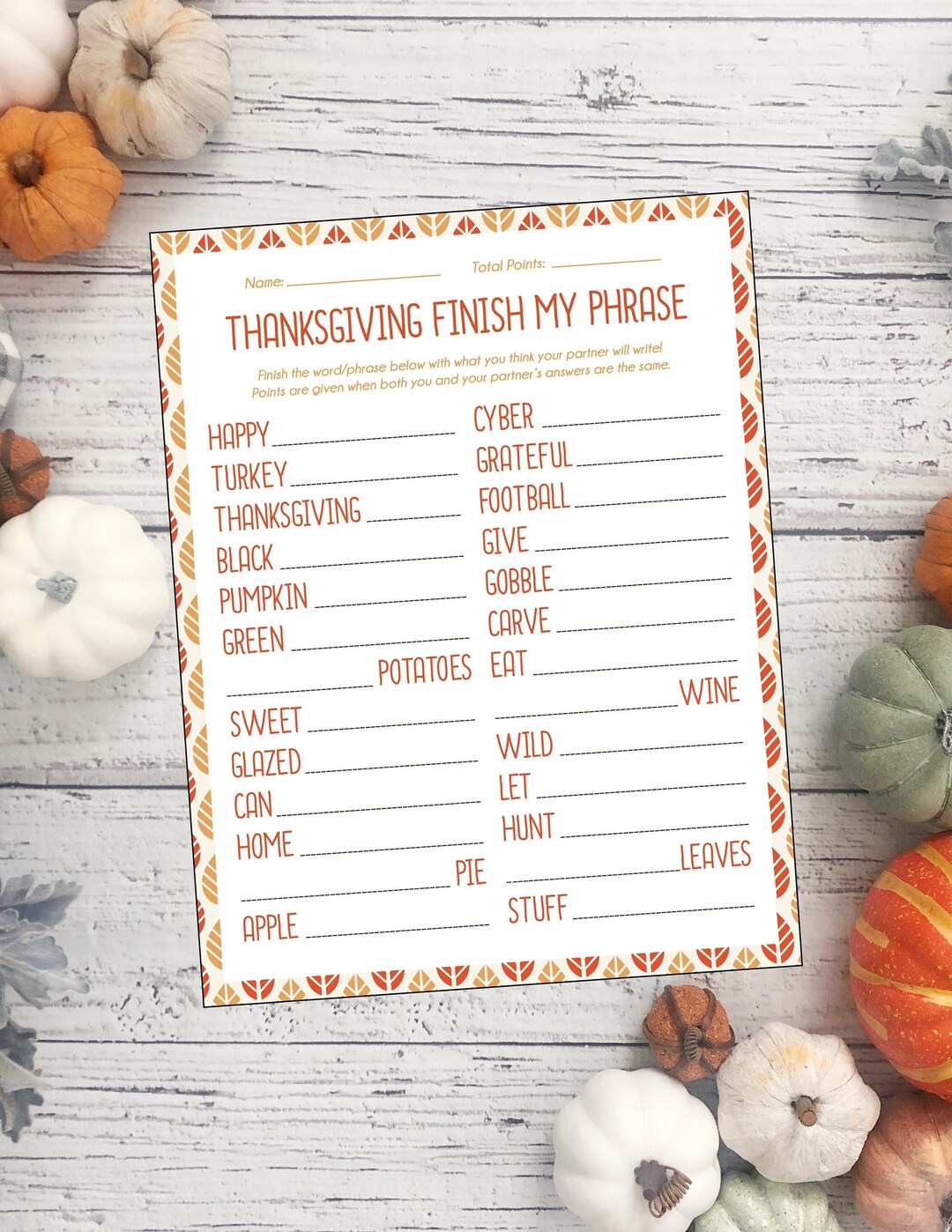 Thanksgiving Finish My Phrase | Finish the Phrase | Thanksgiving ...