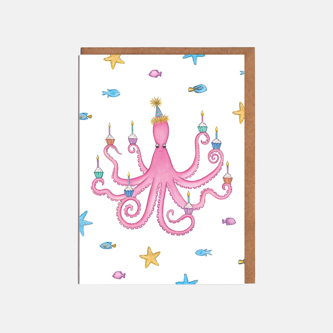 Octopus Birthday Card - Animal Card - Sea Life Card - Card for Her - Etsy