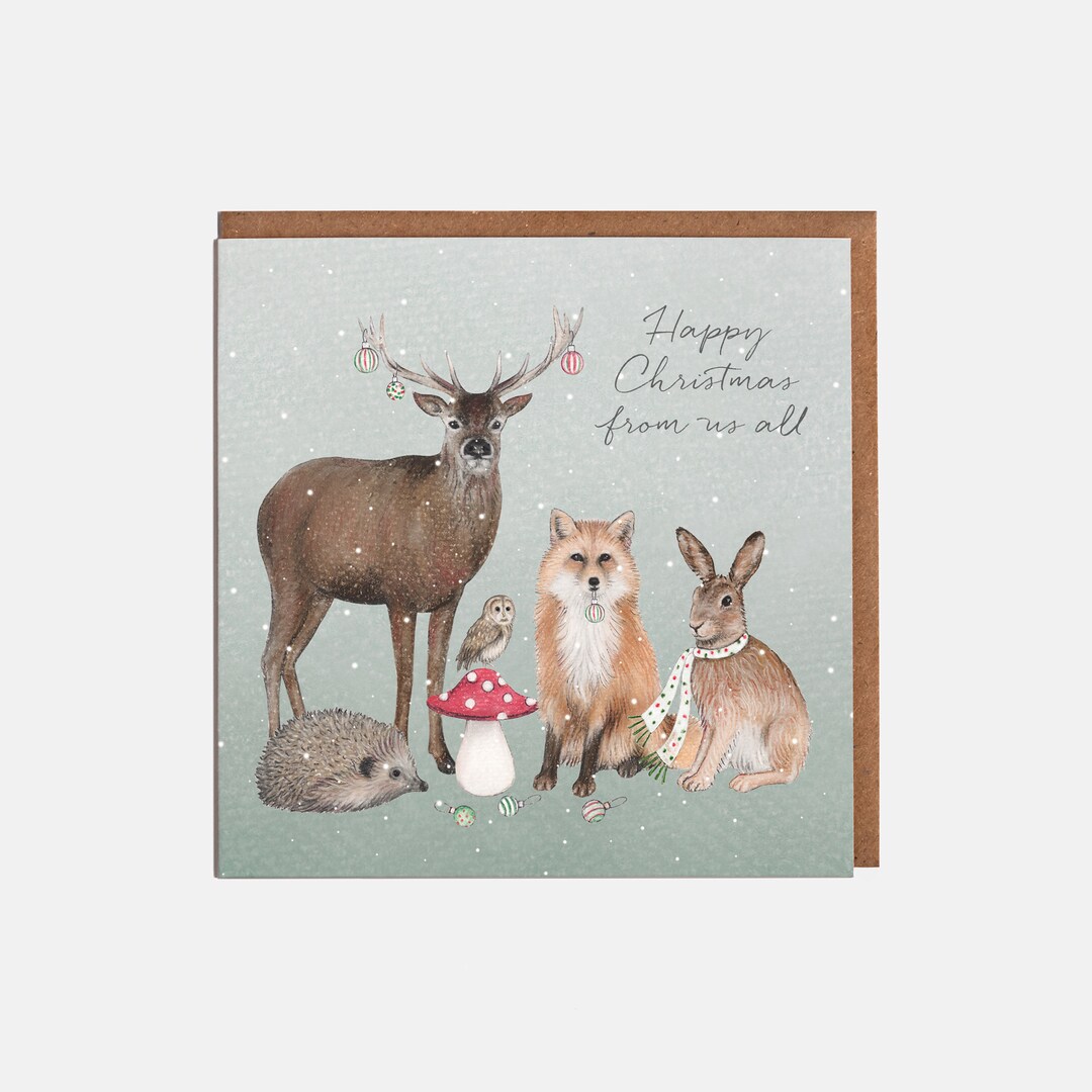 Reindeer Hare Fox Owl Hedgehog Christmas Card Blank Merry Christmas ...
