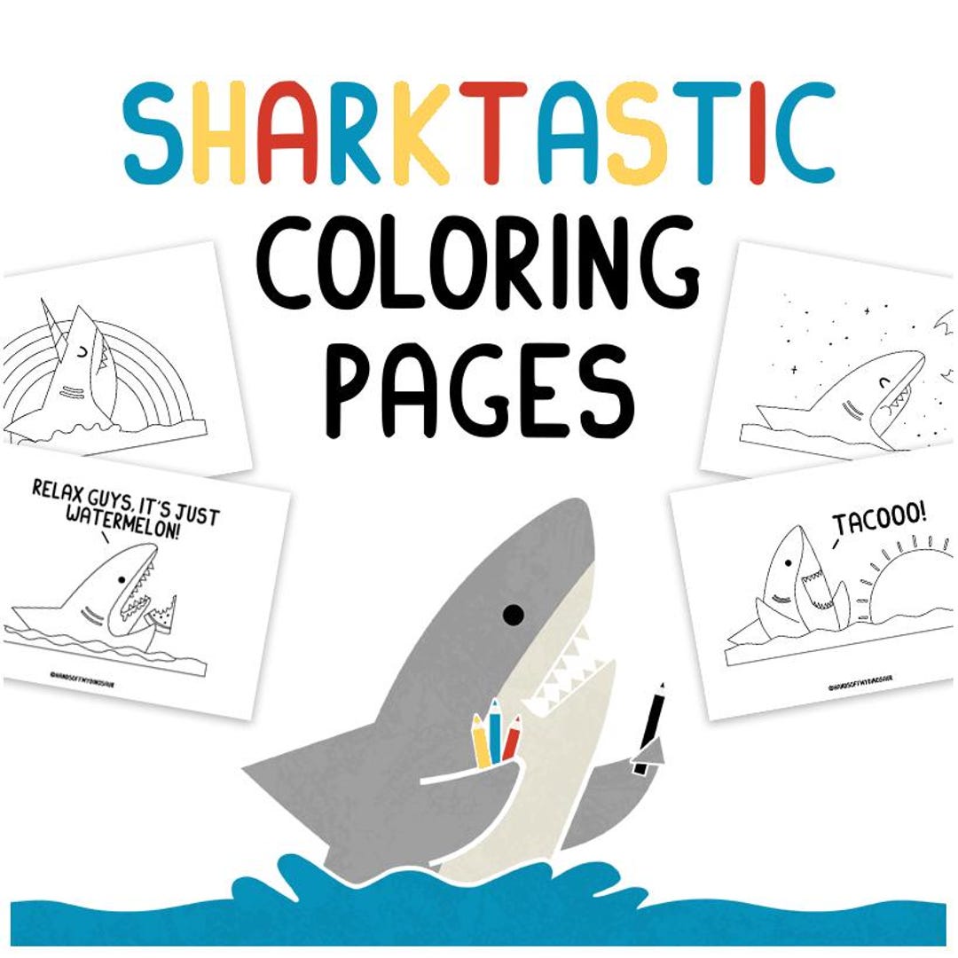 Sharktastic Shark Printable Coloring Pages - Etsy