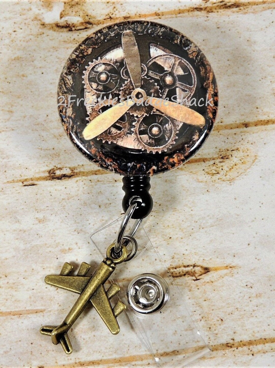 Steampunk Airplane Badge Reel: Bronze Aviation ID Holder - Etsy