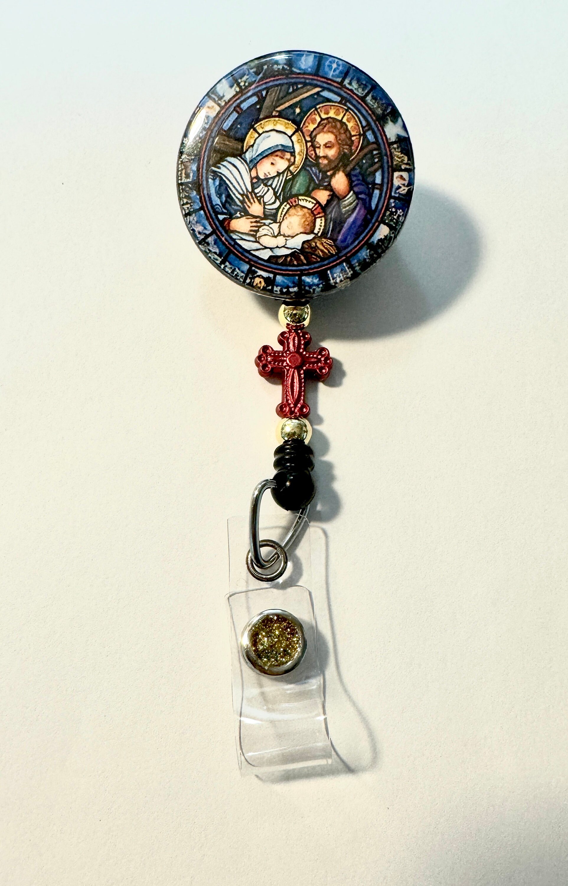 Nativity Scene Badge Reel: Stained Glass Christmas ID Holder - Etsy