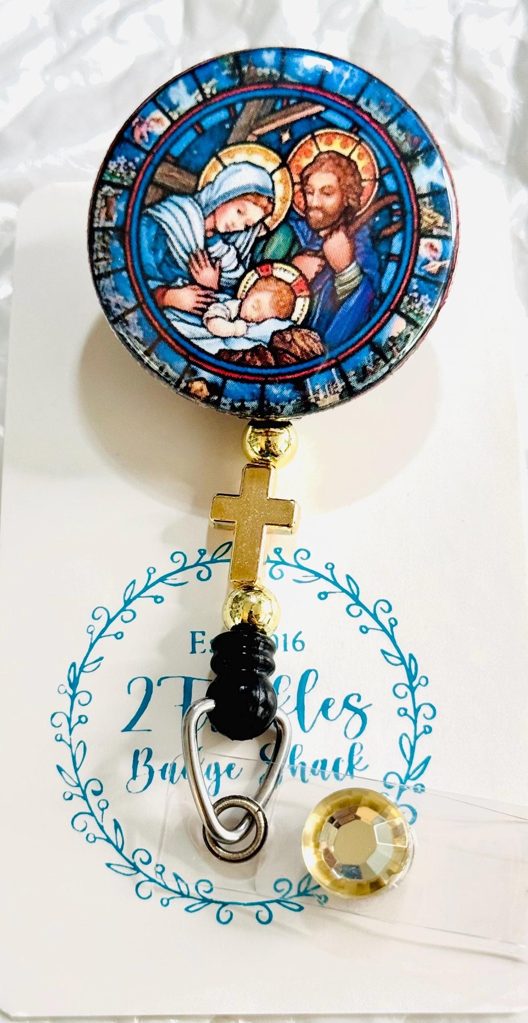 Nativity Scene Badge Reel: Stained Glass Christmas ID Holder - Etsy