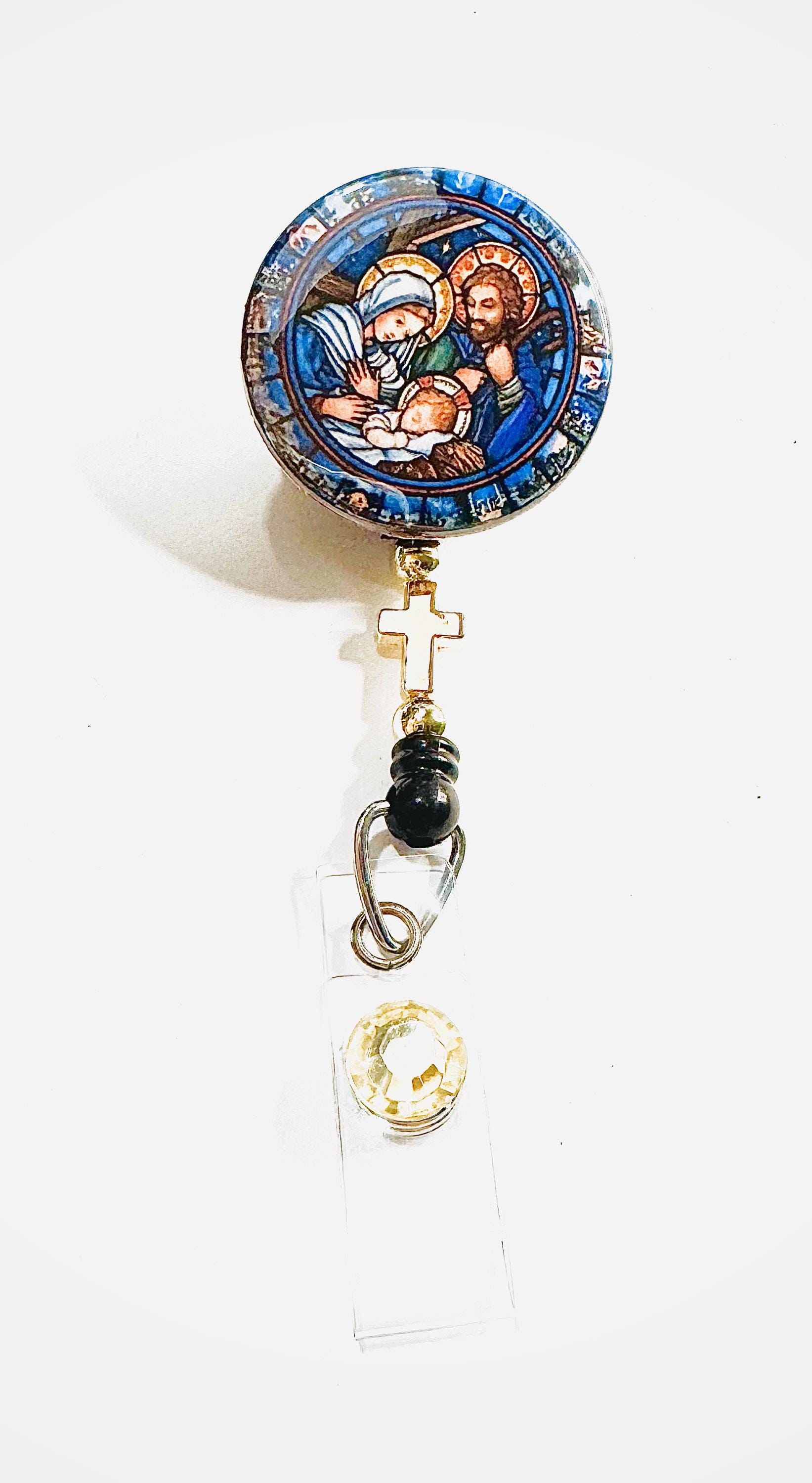 Nativity Scene Badge Reel: Stained Glass Christmas ID Holder - Etsy