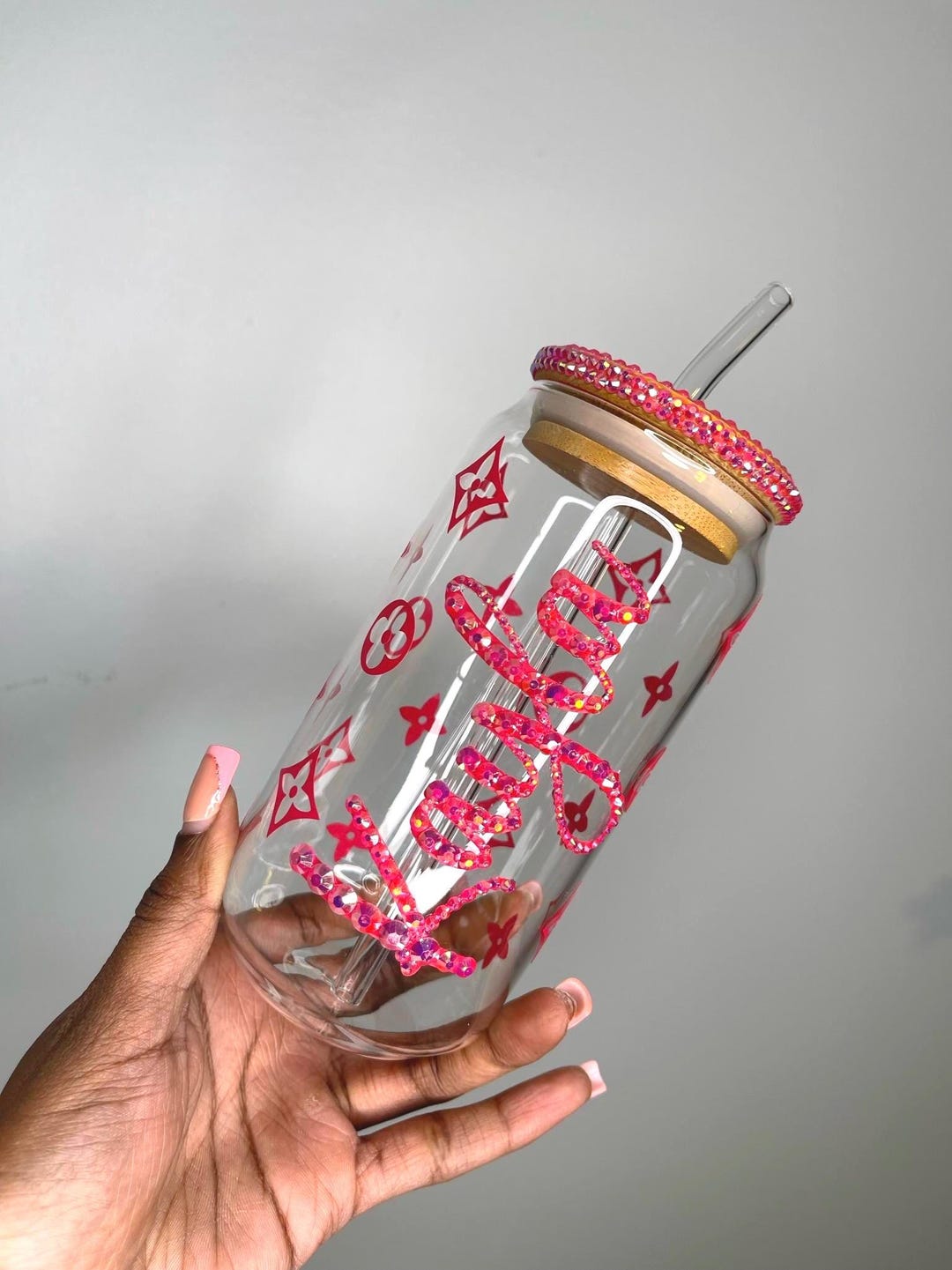 Designer Inspired Personalized Bling Glass Can With Name Gifts for Mom ...