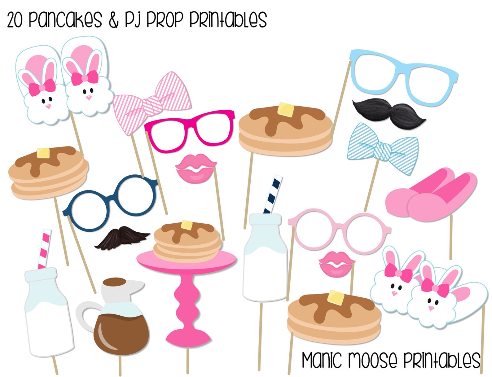 Printable Pancakes and Pajamas Photo Booth Props ~ 20 Pajamas and ...