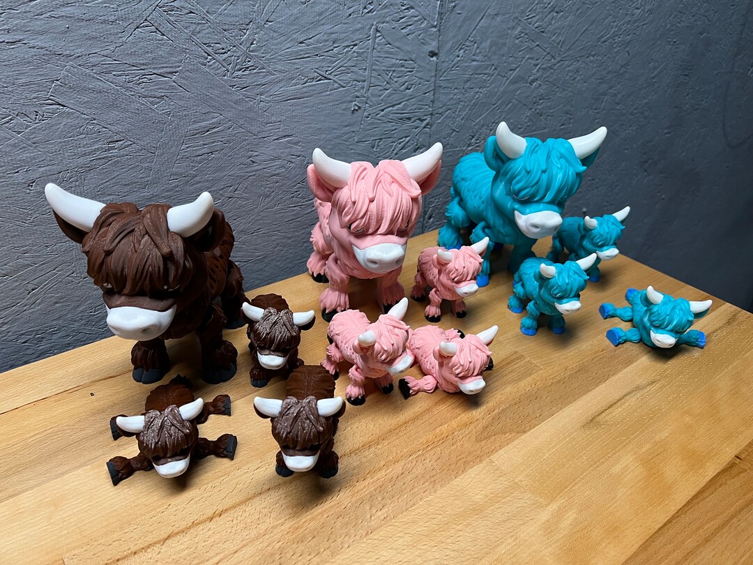 3d Printed, Highland Cow, Flexi Cow, Desk Decor, Flexi Toy - Etsy