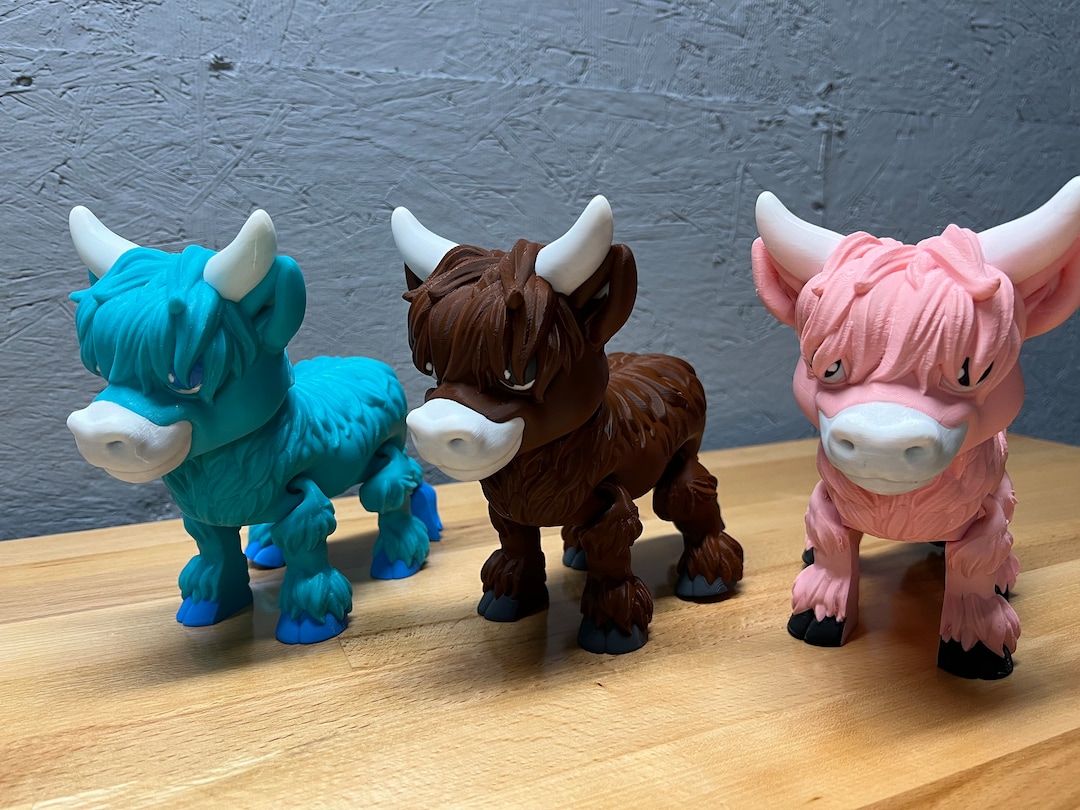 3d Printed, Highland Cow, Flexi Cow, Desk Decor, Flexi Toy - Etsy