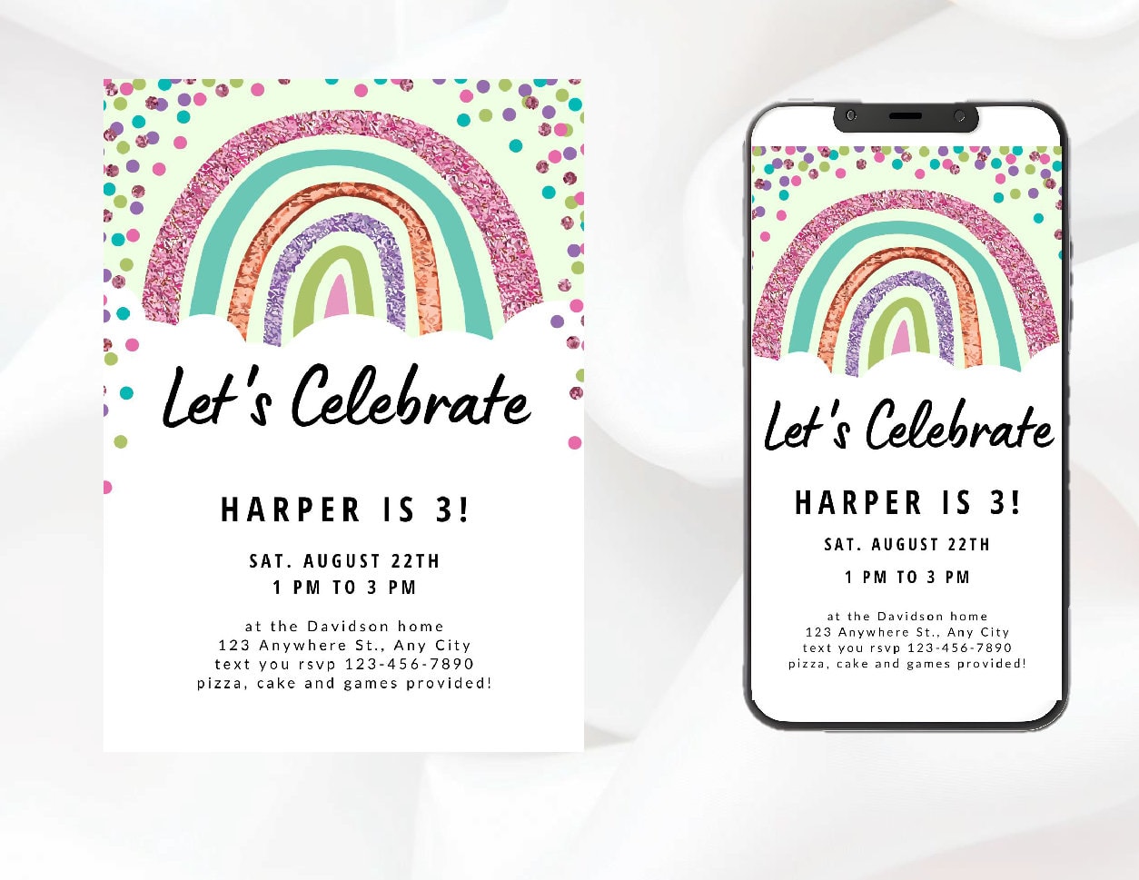 Rainbow Birthday Invitation Colorful Watercolor Ombre Pastel Invitation ...