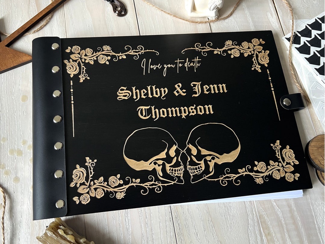 Personalized "till Death" Gothic Wedding Guest Book - Wooden Skull ...