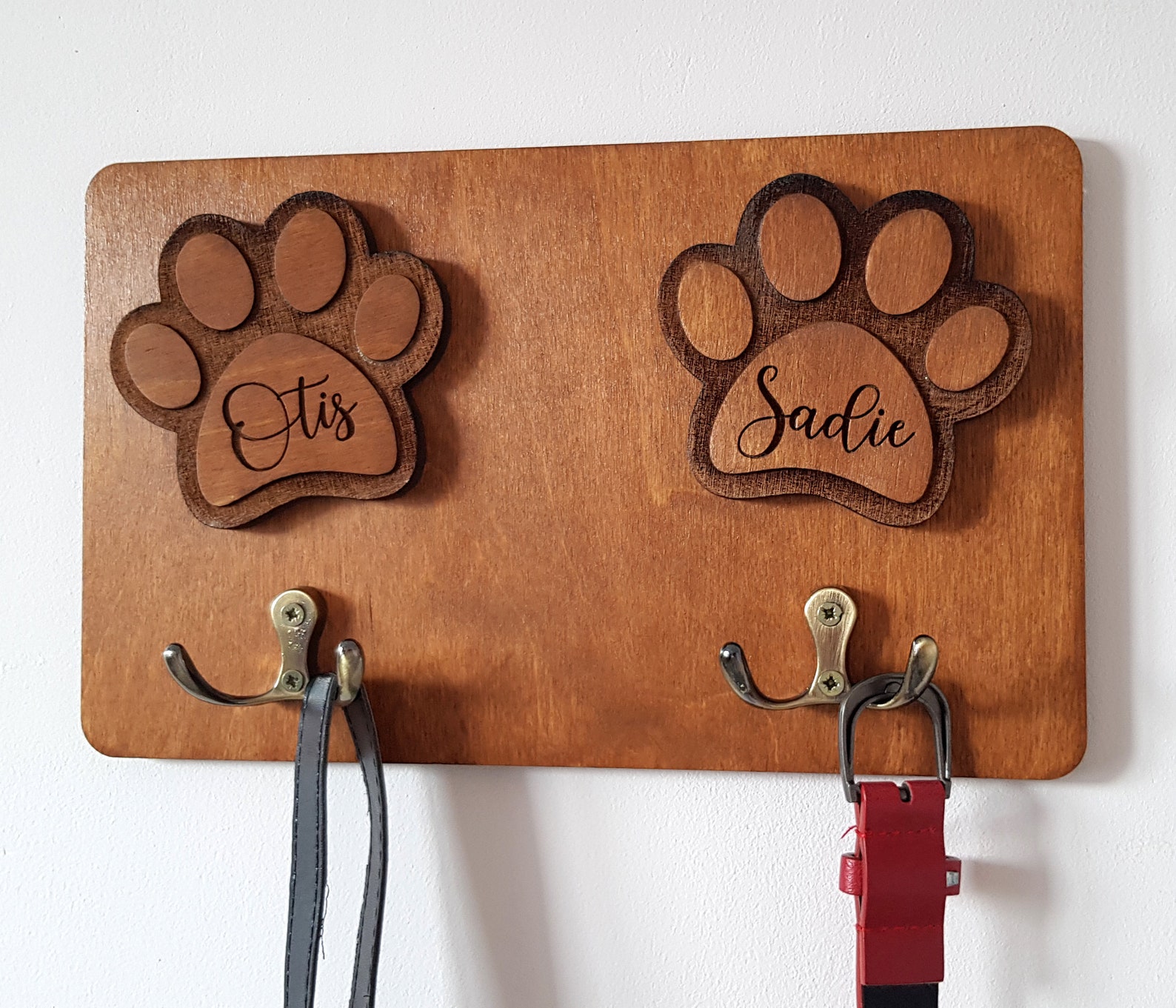 Wood Dog Leash Holder for Wall Custom Pet Gift Personalized | Etsy
