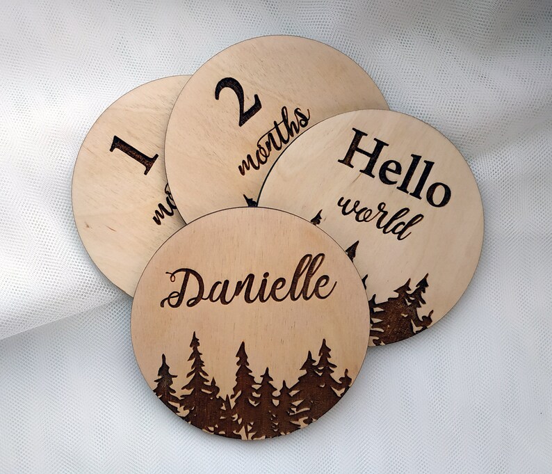 14 Wood Baby Milestone Cards Wood Baby Monthly Milestone Wood | Etsy