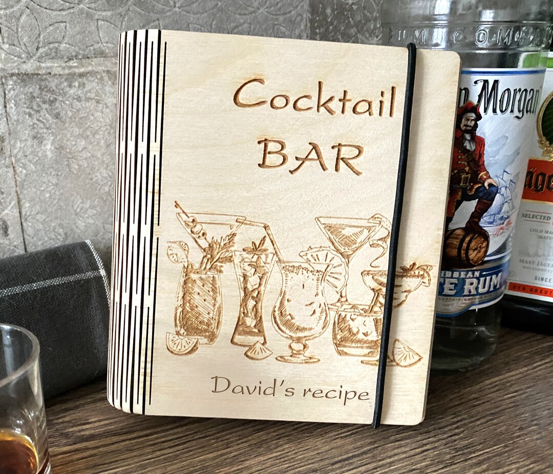 Wooden Gift for Him Cocktail Book Recipe Book Personalized Custom ...