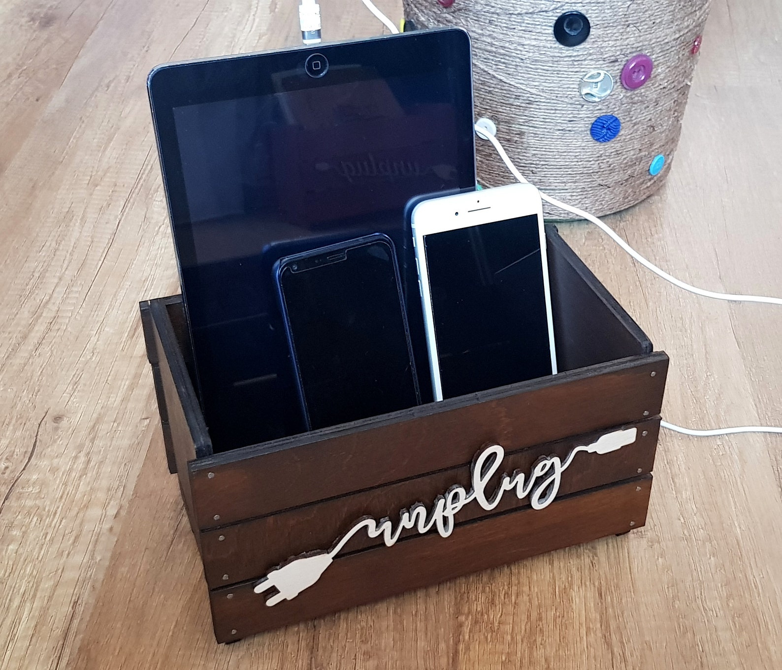 Personalized Wooden Box for Ipad Wood Box Two Phone Unplug Box - Etsy