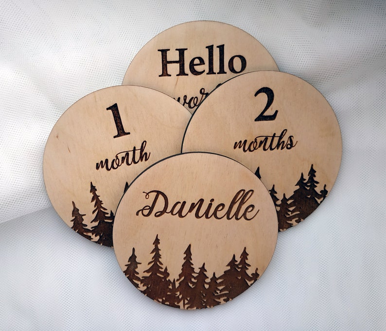 14 Wood Baby Milestone Cards Wood Baby Monthly Milestone Wood | Etsy