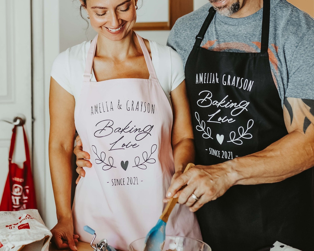 Set of 2 Aprons for a Couple Baking Love Matching Aprons Personalized ...
