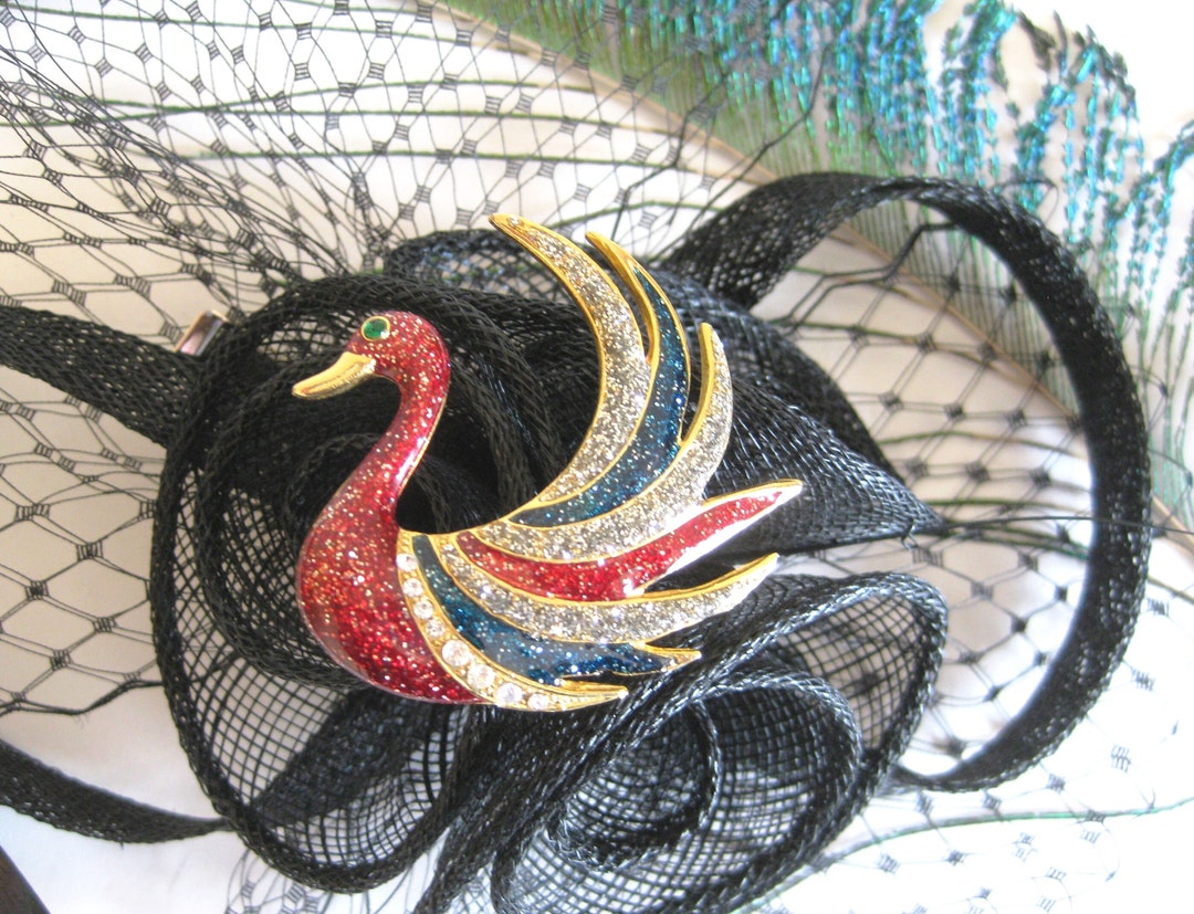 Vintage Jeweled Bird Pin/brooch, Enameled and Elegant, Accented by ...