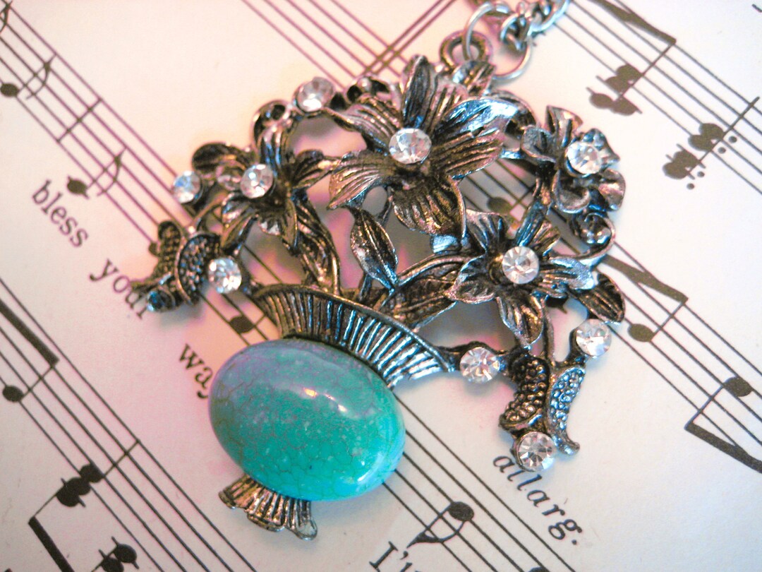 Giardinetti Rhinestone Pendant Necklace, Turquoise Stone, Silver Tone ...