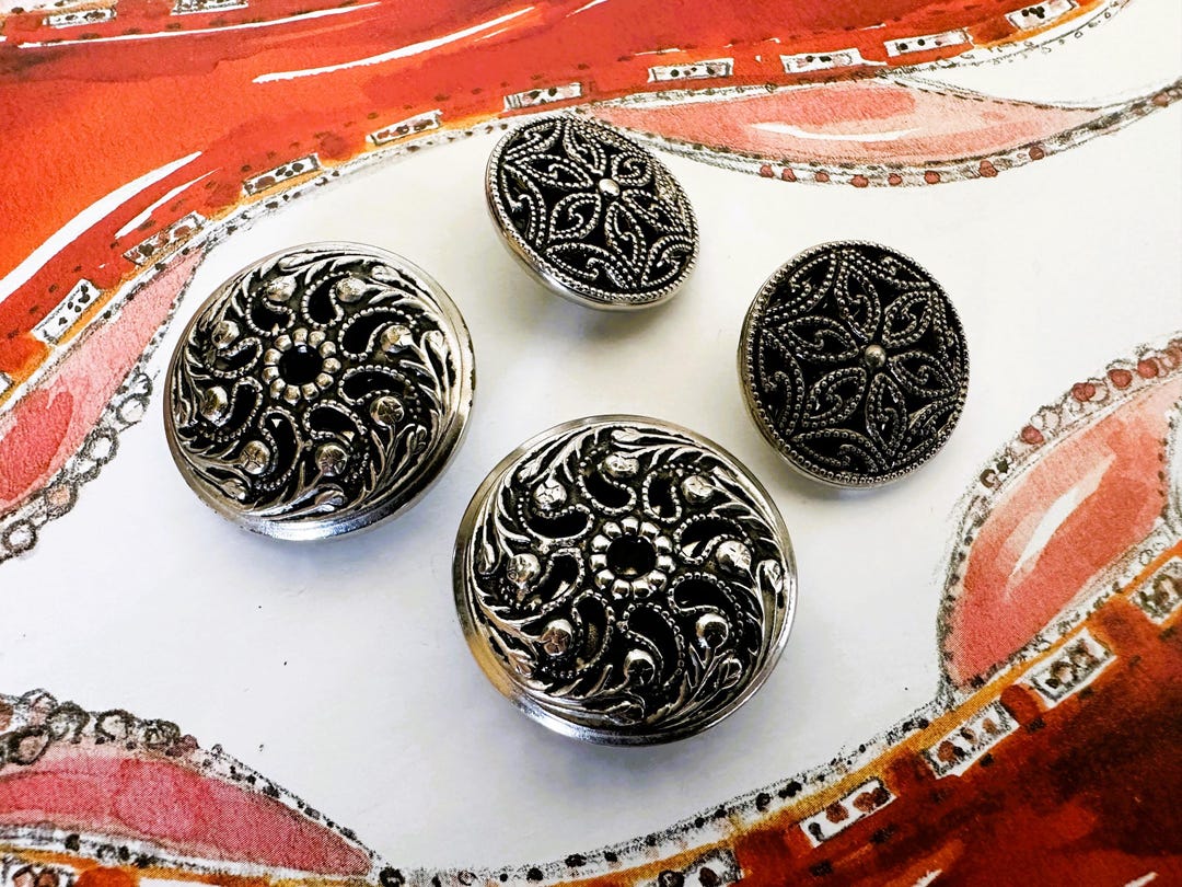Buttons, Antique Filigree Metal Flowers: Silver Tone, Lot of 4 - Etsy