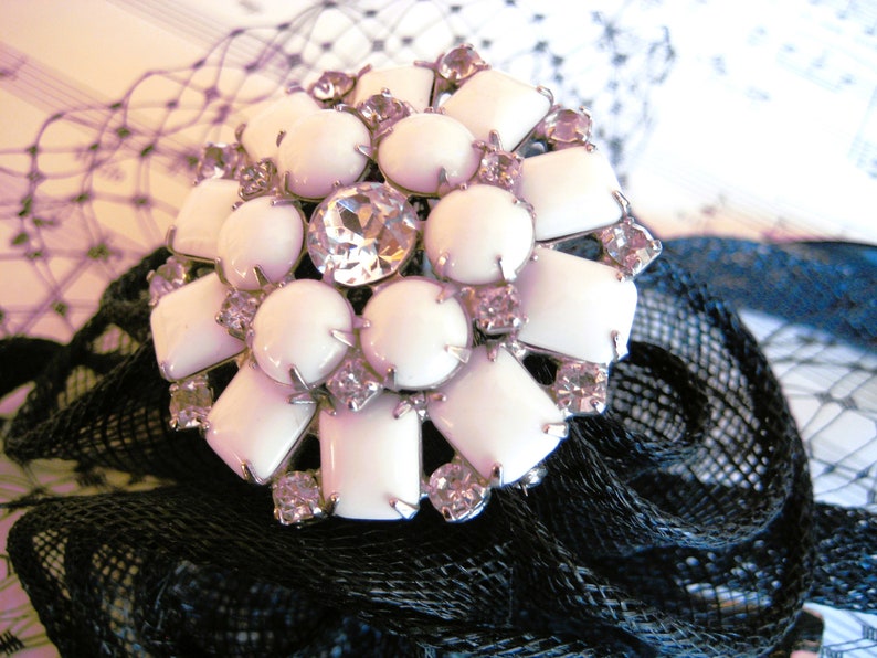 Brooch, Designer WEISS, Milk Glass Stones, Rhinestone Jewels, Silver ...
