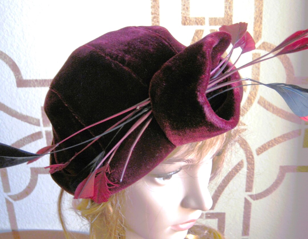 Vintage Hat Deep Maroon Velvet Curled Velvet Accent Detail - Etsy