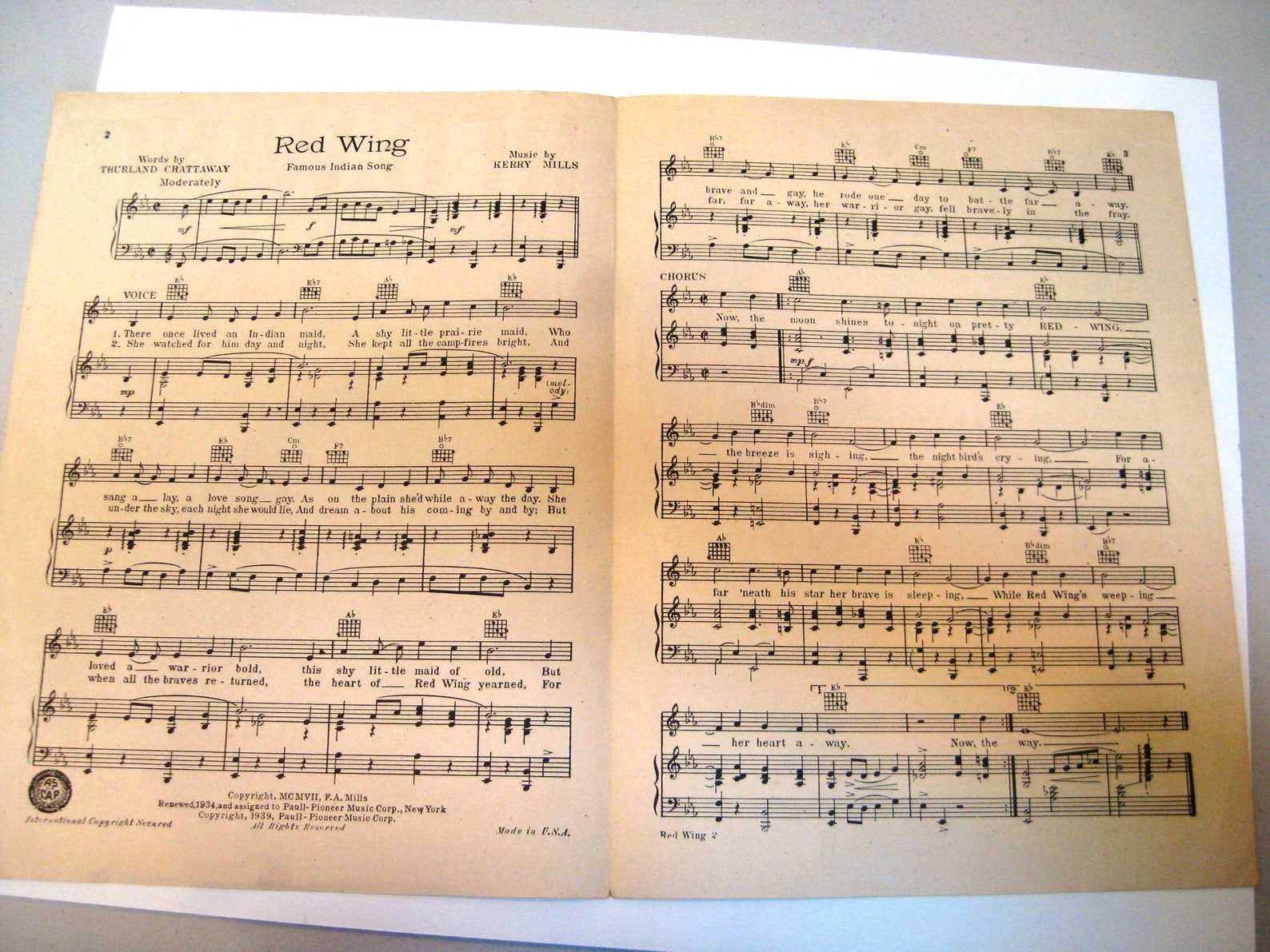 Red Wing Sheet Music, Vintage Indian Fable Love Song, Matted Wall Art ...